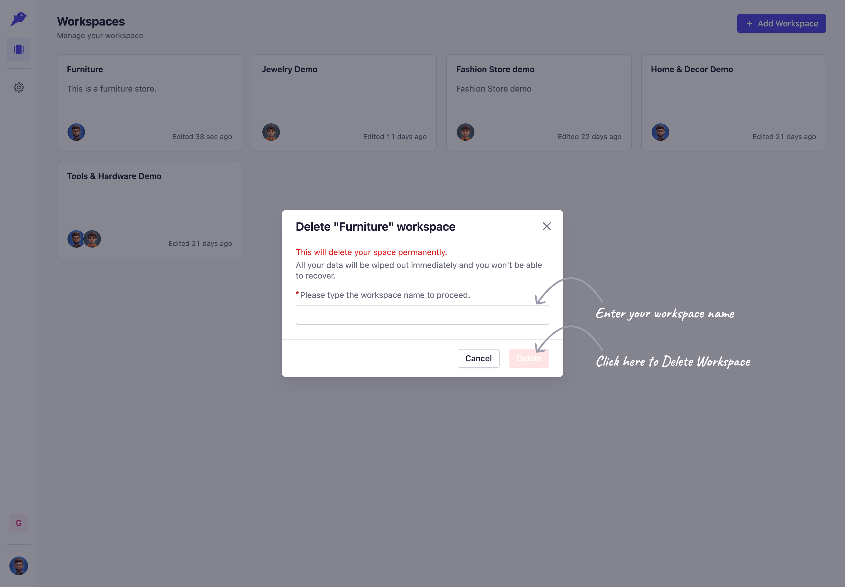 Remove or Delete a Workspace – Support | Experro Remove or Delete a Workspace – Support | Experro